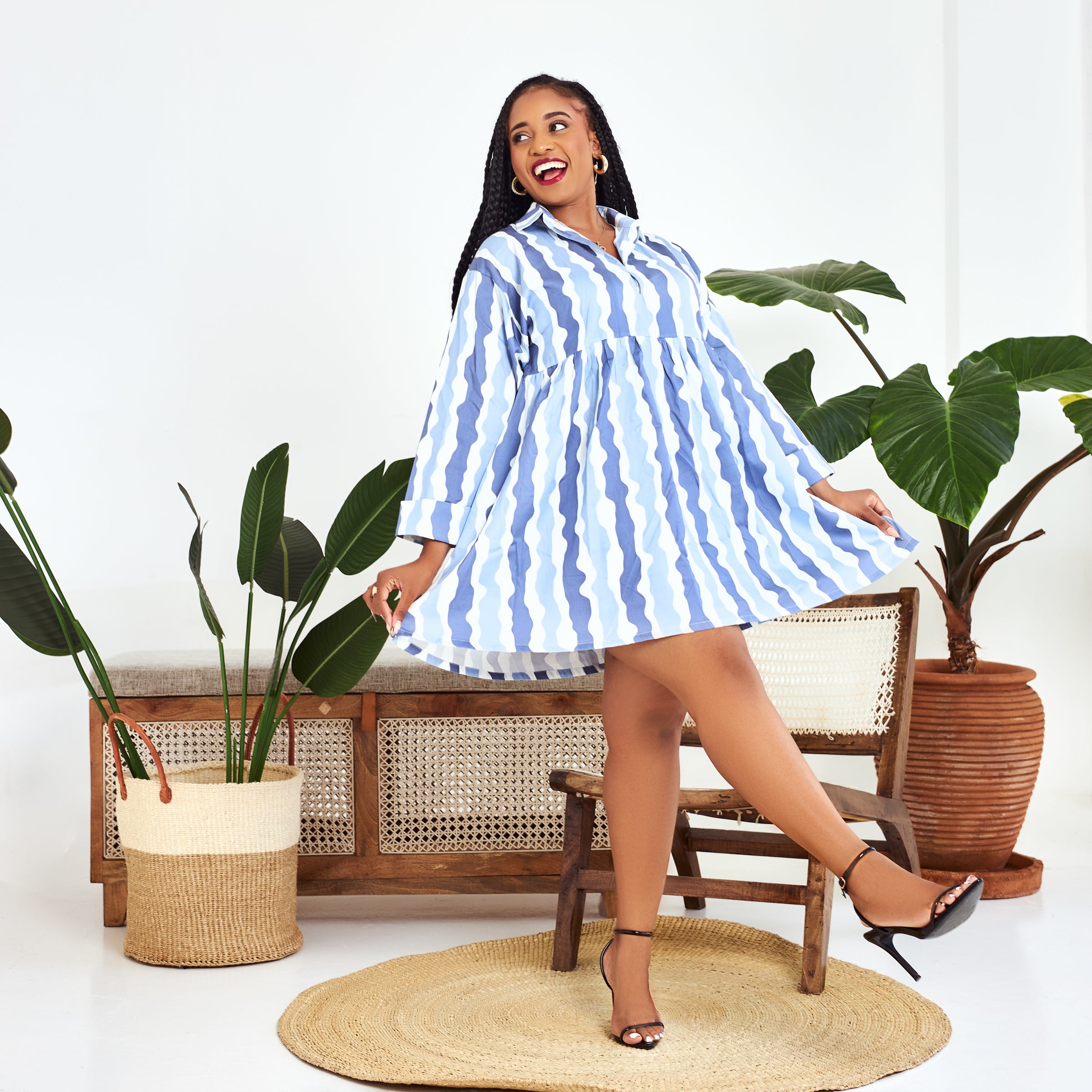 Nia Blue Striped Babydoll Shirt Dress – Nalani Women